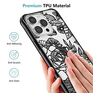 XIZYO for iPhone 13 Pro Max Case 6.7 Inch Cute Phone Case Floral Rose Aesthetic Flower Clear Case for Women Girls Slim Pattern Anti-Yellow Shockproof Protective TPU Bumper Case, Black