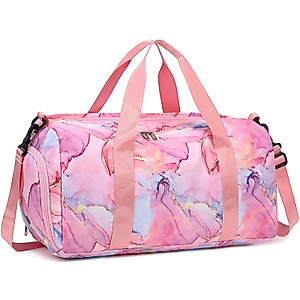 Weekender Duffel Sport Gym Bag Women Girls Travel duffle Bags with Shoe Compartment Wet Pocket (Marble Pink)