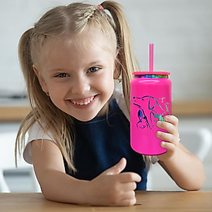 Glass Cups with Lids and Straws, 16 oz Stainless Steel Cups, Insulated Skinny Tumbler, Powder Coated Travel Mugs for Laser Engrave, Iced Coffee Cup for Smoothie Water DIY Gift (Rosy,1 pack)