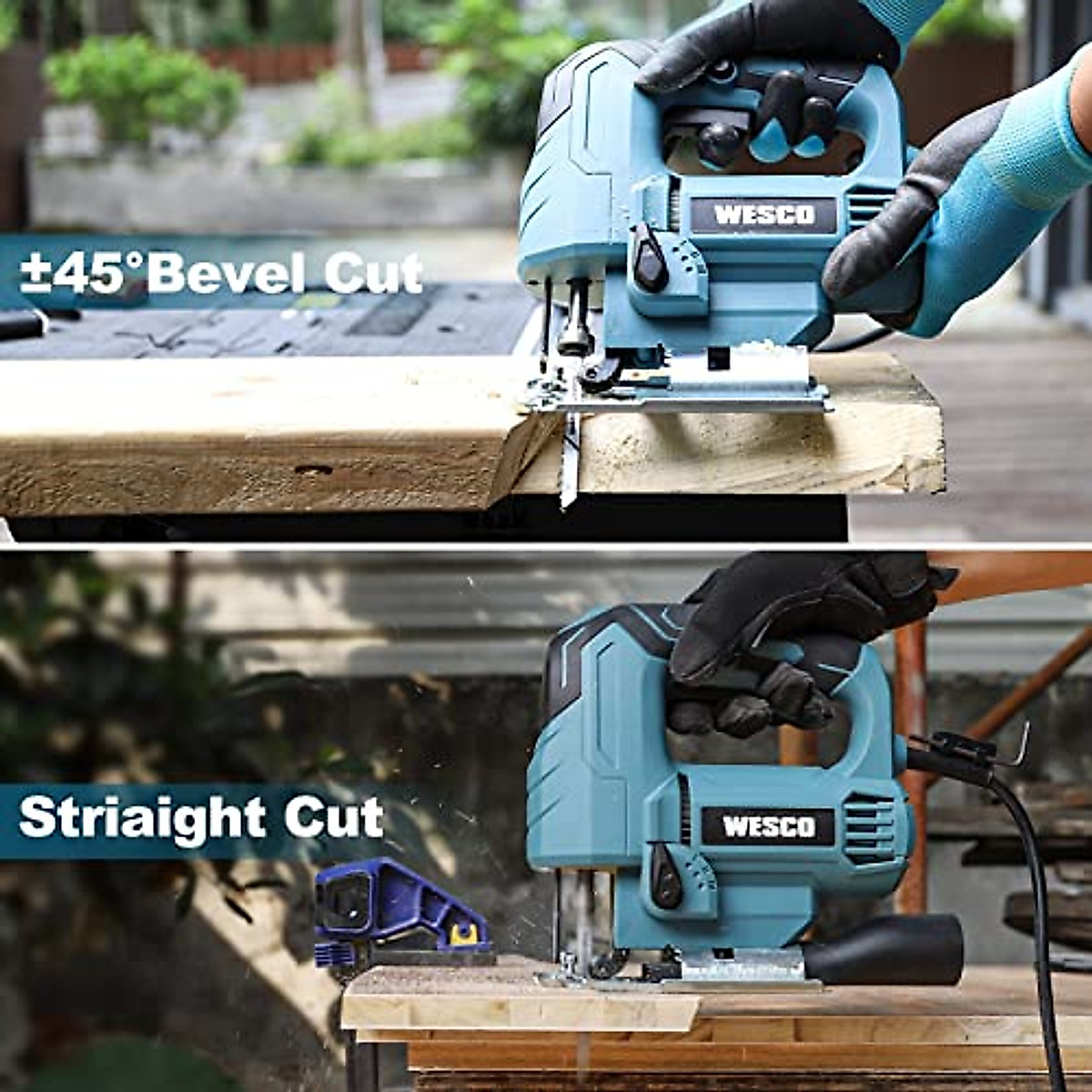 WESCO 4.5Amp Electric Jig Saw Tool with 6 Variable Speeds, 4 Orbital Sets, ±45° Bevel Cutting, Max Cutting Depth 2-1/2inch, 0-3000SPM, with 10PCS Blades for Metal PVC Ceramic Wood Cutting