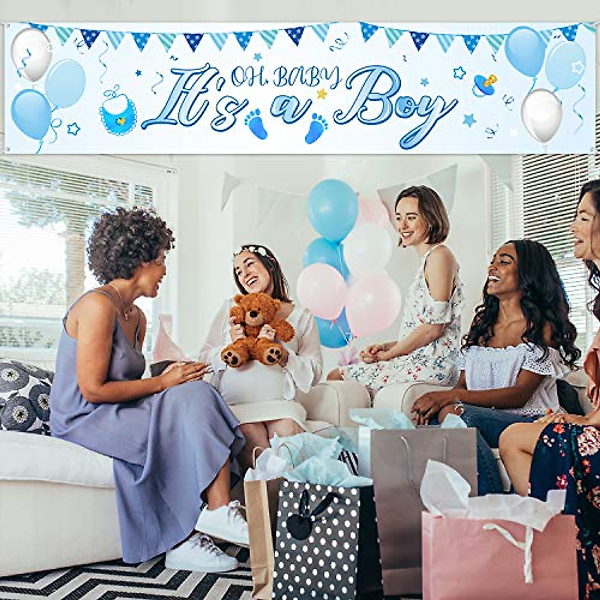 Baby Shower Decoration for Boy, Baby Shower Banner, Horizontal Large Blue Fabric It Is A Boy Sign Banner Backdrop Background Baby Shower Yard Sign Party Decoration Photo Booth for Boy, 71 x 15.7 Inch