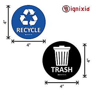 IGNIXIA (Pack of 4 Recycle & Trash Stickers Combo Indoor & Outdoor Trash Bin Decals Recycle & Trash Symbols Sticker 4 X 4 Inches Self Adhesive Peel & Stick (Blue and Black)