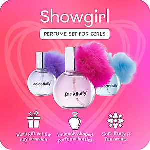 SCENTED THINGS Showgirl Perfume Set for Teen Girls, Kids Body Spray for Girls 10-12 & Teens, Body Mist for Teenage Girl, Fashion Collection 3 Perfumes with Puff Balls