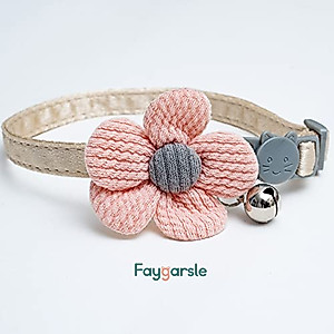 2 Pack Cotton Breakaway Cat Collars with Bell Cat Flower Collar for Female Girl Cats Male Boy Cats Pink&Gray