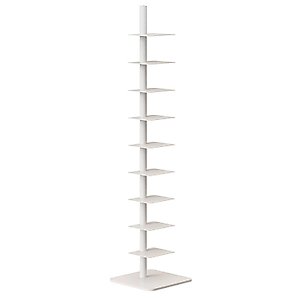 9-Tier Spine Bookshelf, Metal Bookcase, Vertical Spine Book Tower, Tall Narrow Ladder Book Shelf, Corner Shelf for Small Space, Multipurpose Storage Rack Display Book Shelf for Home Office(White)