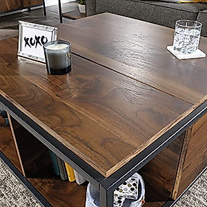 Sauder Nova Loft Coffee Table, L: 33.07" x W: 32.28" x H: 19.09", Grand Walnut Finish
