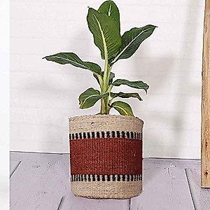 Storage Basket, Baby Nursery Hamper with Handles, Woven Basket for Blankets, Toys, Shoe, Large Jute Basket for Living Room, Kids Room (Red & Beige)