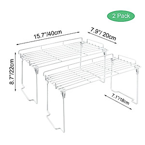 iPEGTOP Stackable Cabinet Shelf Organizers, Set of 2 Kitchen Countertop Cupboard Storage Rack, Pantry Stand Shelves Space Saving for Kitchen, Bedroom, Bathroom, White