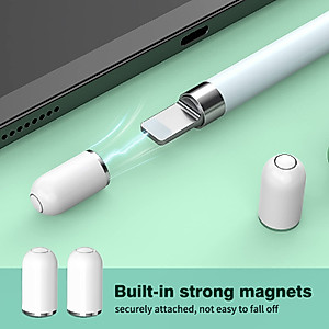 Jelanry Magnetic iPencil Cap Replacement with Silicone Cap Holder for Apple Pencil 1st Gen, Anti-Lost Protective Cover Pencil Accessories for iPad A16 11th 10th 9 8 7 6 Air Mini Pro(2 Cap+4 Cap Cover)