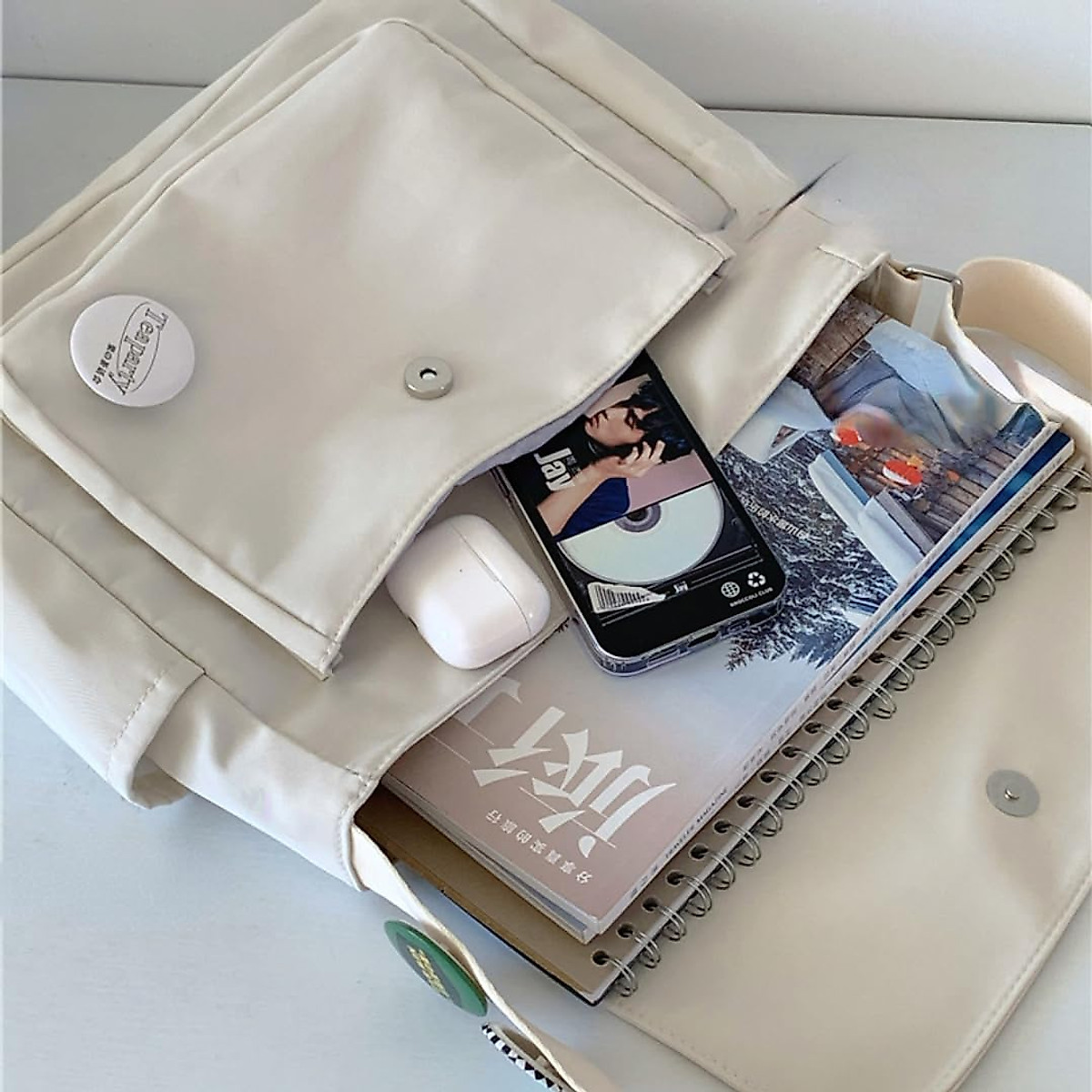 Messenger Bag for Women Nylon Crossbody Bag Vintage Crossbody Bags Aesthetic Tote Bag Cute Tote Bag Canvas Bag (White)