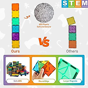 Bmag 130PCS Magnetic Tiles Building Blocks, 3D Magnet Blocks Construction Playboards for Kids Toddlers, Educational STEM Preschool Toys for Boys Girls with 2 Cars
