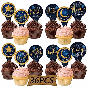 36 Pieces Twinkle Twinkle Litter Star Cupcake Toppers for Star Party Birthday Party Deorations Baby Shower Birthday Party Supplies, Baby 1st Birthday, Boys Girls Gender Reveal Party Decorations