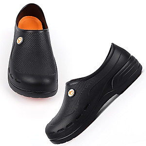 phurnit Black Non Slip Work Shoes for Women Men - Slip Resistant Waterproof Oil-Proof Comfortable Chef Shoes Best Shoes for Standing All Day Easy to Clean Hospital Nursing Black Work Shoes Men Women