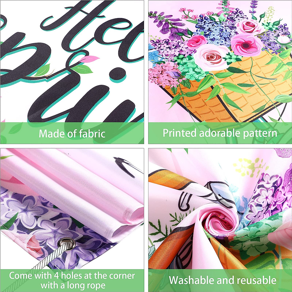 Hello Winter Welcome Porch Sign Door Cover Banner Winter Party Decoration Backdrop Floral Bike Banner Large Seasonal Door Banner Background Door Cover, 70.8 x 35 Inch (Spring Style)