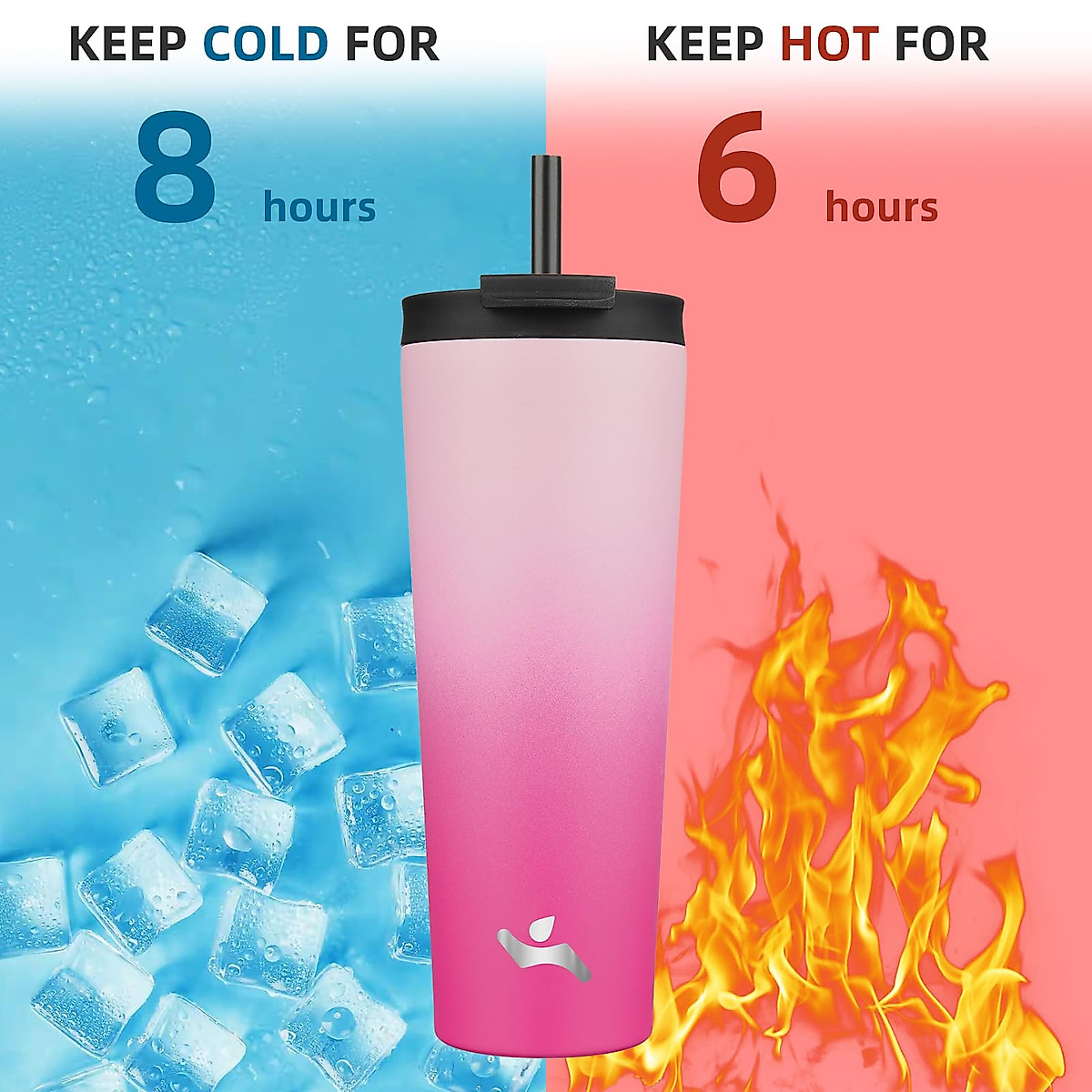 Konokyo 26 OZ Insulated Tumbler with Lid and 2 Straws Stainless Steel Water Bottle Vacuum Travel Mug Coffee Cup,Cherry