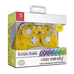 PDP Rock Candy Wired Gaming Switch Pro Controller - Pineapple Pop Yellow / Clear - Licensed by Nintendo - OLED Compatible - Compact, Durable Transparent Travel Controller - Holiday & Birthday Gifts