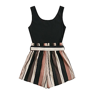 SOLY HUX Women's Summer Sleeveless Belted Tank Romper Short Jumpsuit Black M