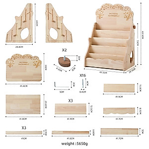 WOODEN TEETHER Kids Bookshelf Rubber Wood 5-Tier Montessori Bookshelf for Kids Durable Bookcase with Chalkboard & Storage Book Shelf Display Rack for Nursery Kids Room