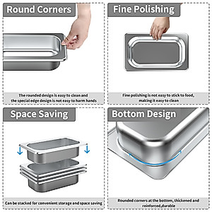 HNEDSEN 6 Pack Stainless Steel Hotel Pan with Lids 1/4 Size 4 Ince Deep Steam Table Metal Food Pan Steamer Trays for Buffet Catering Pans Metal Commercial Kitchen Pans