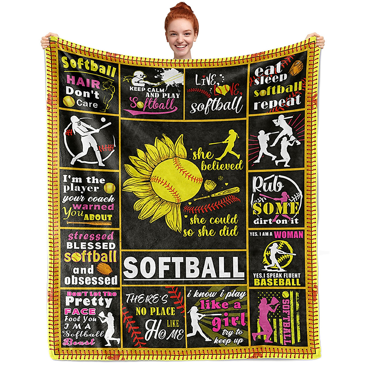 Wotail Softball Gifts for Girls, Softball Gifts, Softball Stuff, Softball Blanket, Softball Coach Gifts, Birthday Gift Idea Blanket, Softball Gifts 60"x 50"