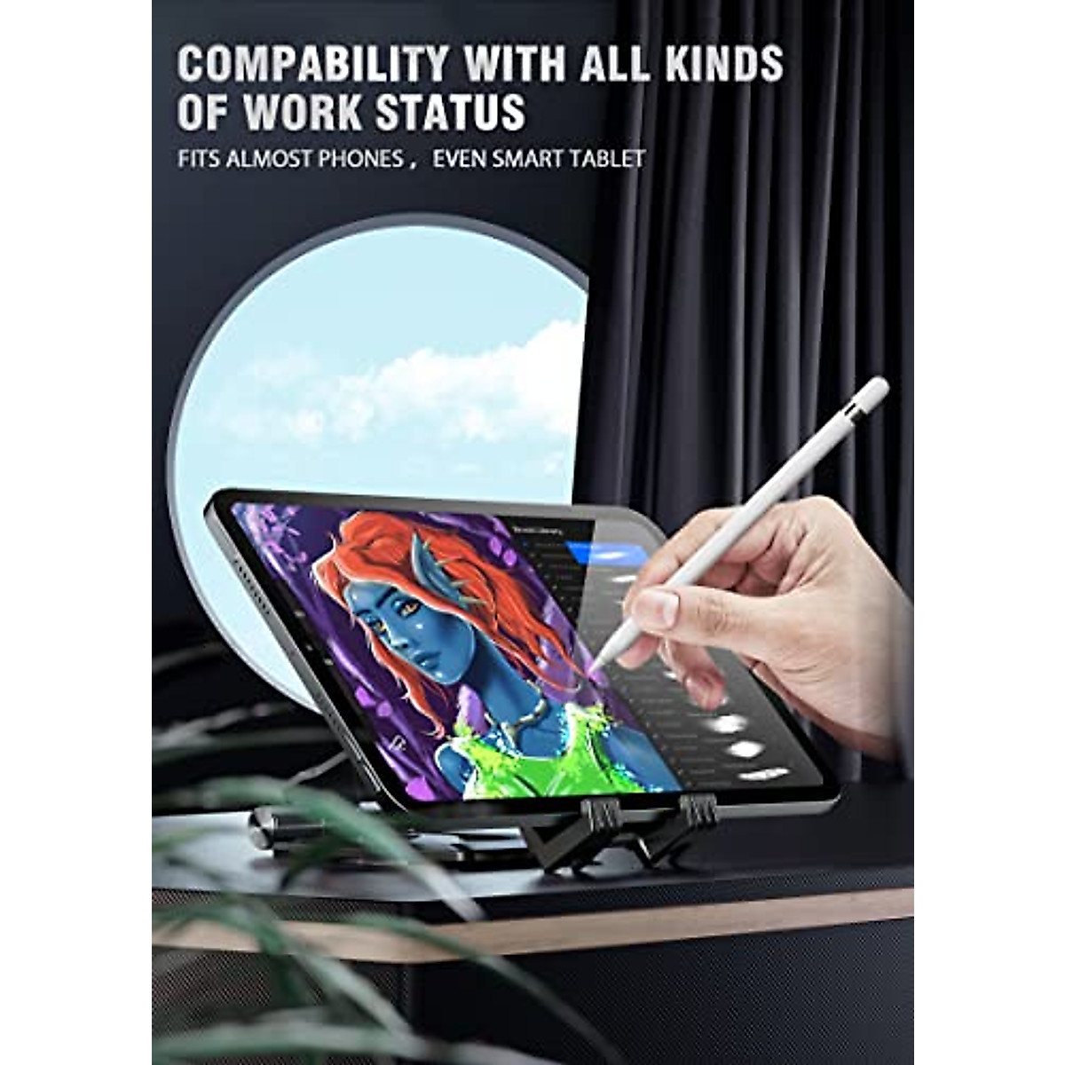 Heavy Duty Phone Stand for Desk Folds Flat Fits In Pocket-Black