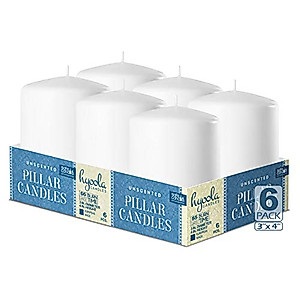 Hyoola White Pillar Candles 3x4 Inch - Unscented Pillar Candles - 6-Pack - European Made