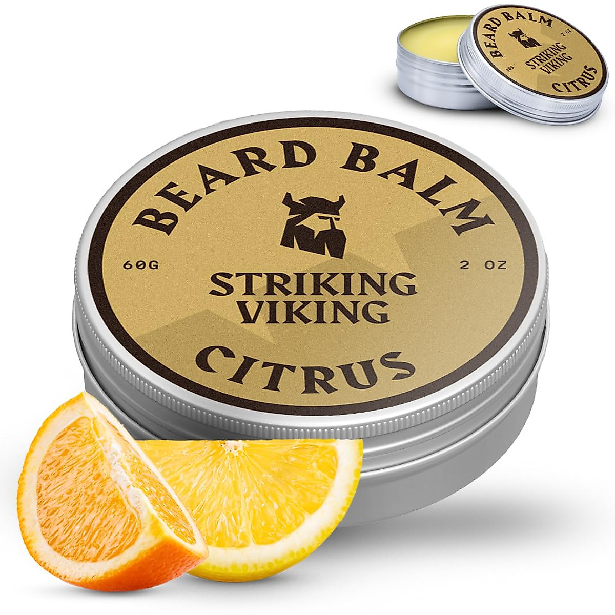 Striking Viking Beard Balm for Men - Citrus Scented Beard Styling Balm (2 oz) - Made With Argan & Jojoba Beard Oils - Style, Strengthen & Soften Beards - Leave In Beard Cream for Men