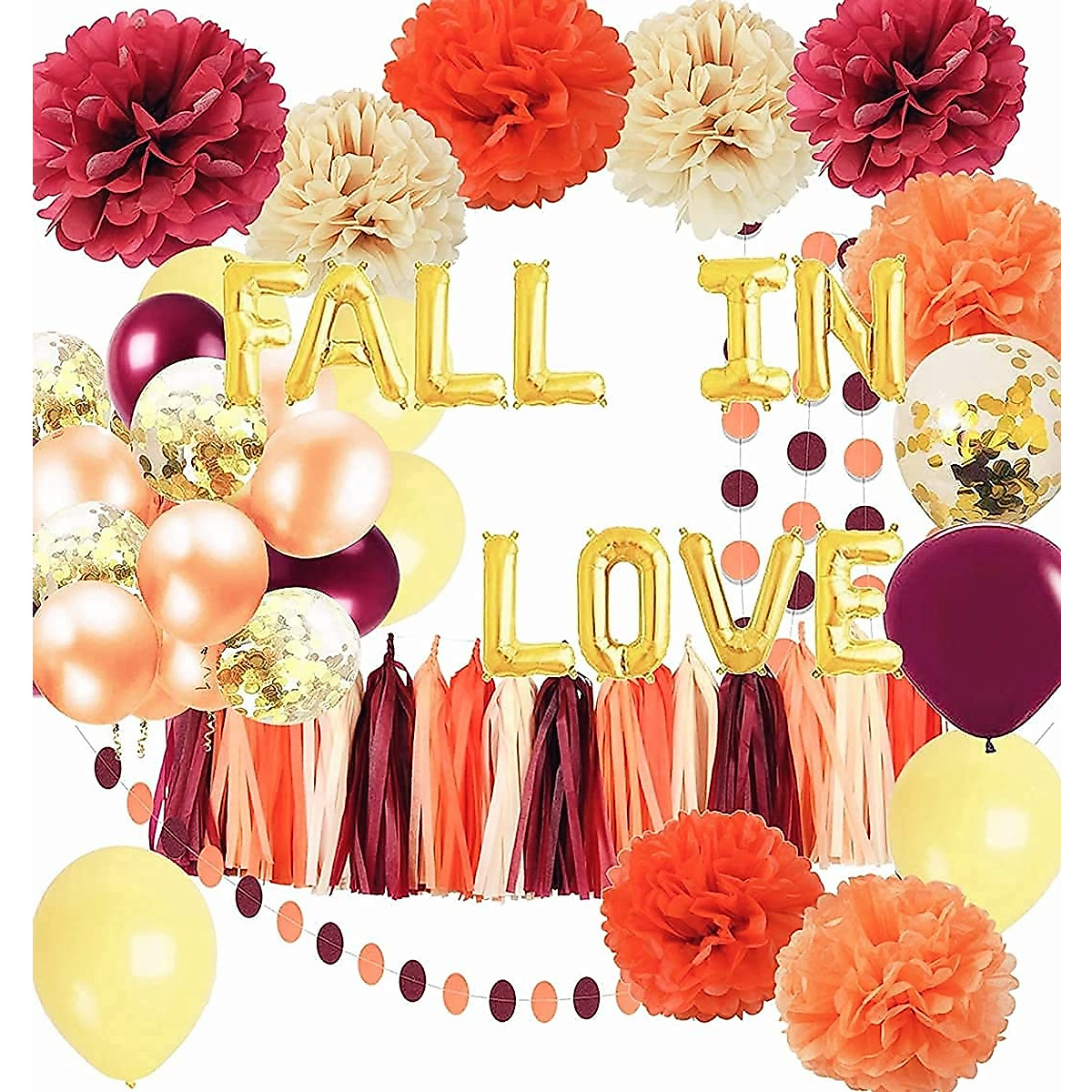Fall Bridal Shower Decorations/Fall Wedding/Engagement Fall Bachelorette Party Decorations Burgundy Orange/Thanksgiving/Fall In Love Balloons Burgundy Orange Yellow Balloons Burgundy