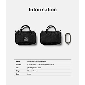 Ringke Mini Pouch Sports Bag Compatible with AirPods Pro Case and AirPods 3rd, 2nd, 1st Generation Case, Galaxy Buds Pouch, Universal Wireless Ear Buds Cover with Keychain for Women, Men - Black