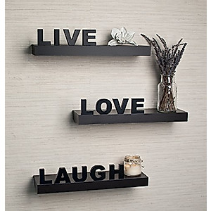 Danya B. YU075 Decorative Inspirational Quotes Wall Décor - “Live”, “Love”, “Laugh” Floating Shelves (Set of 3) - Black