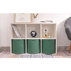 CubesLand Multi-use Collapsible Storage Cube Basket Sets 4,Woven Rope Cube Storage Organizer Basket Bin 11x11in,Cube Storage Bins for Shelves w/Inserts,Bedroom, Living Room,Round Storage Cubes-Green