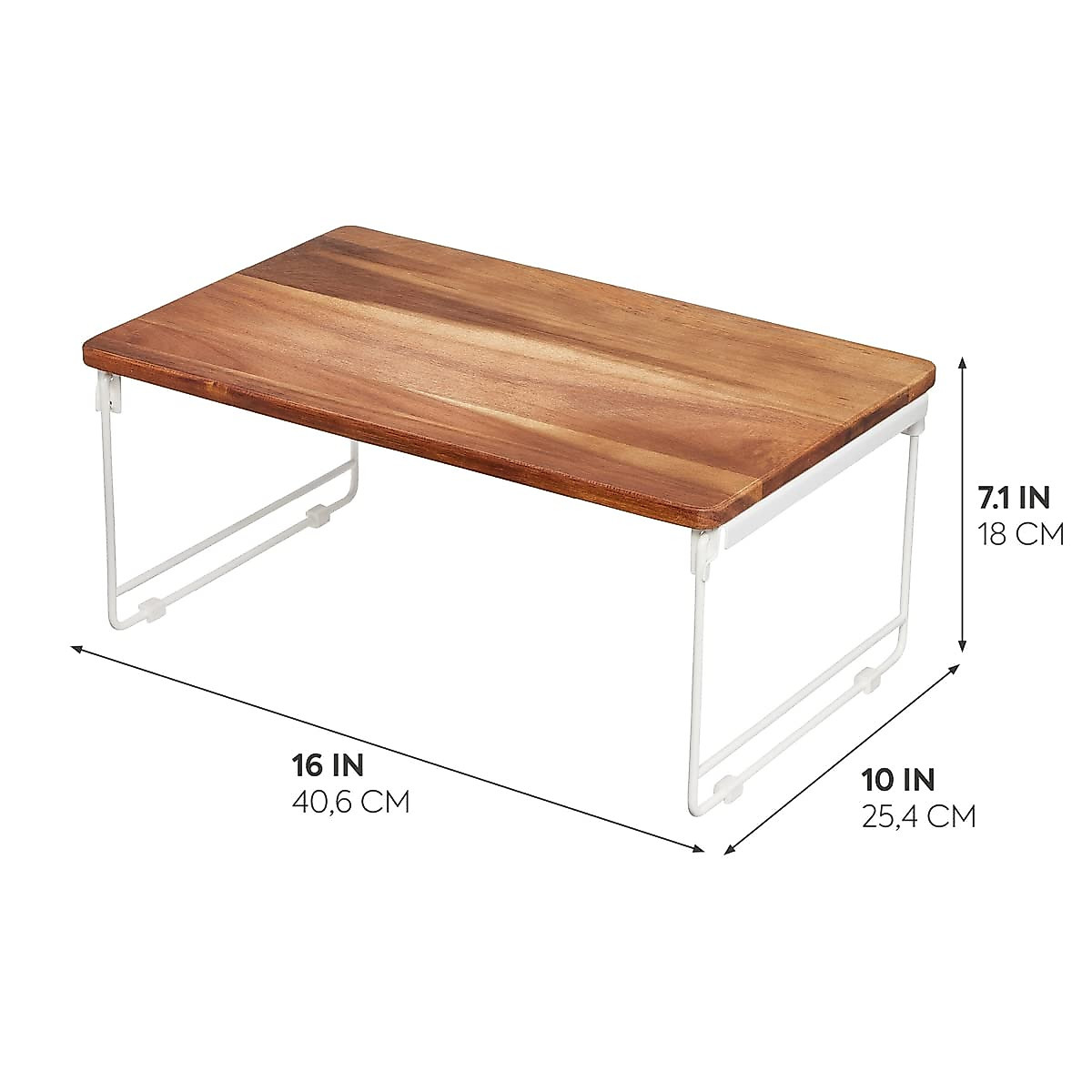 The Ría Safford Collection by iDesign Acacia Wood and Wire Pantry Riser, 10" x 16", Coconut