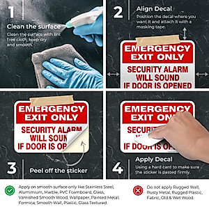 Sigo Signs, Emergency Exit Only Sign, Security Alarm Will Sound If Door Opened Sign, 10x7 Inches, 4 Mil Vinyl Decal Stickers Weather Resistant UV Protected, Made in USA
