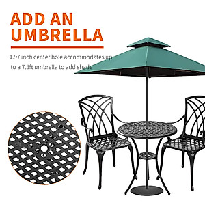 Withniture Bistro Set 3 Piece Outdoor,Cast Aluminum Outdoor Bistro Set,All Weather Bistro Table and Chairs Set of 2 with 1.97" Umbrella Hole,Patio Bistro Sets for Garden(Woven Black)