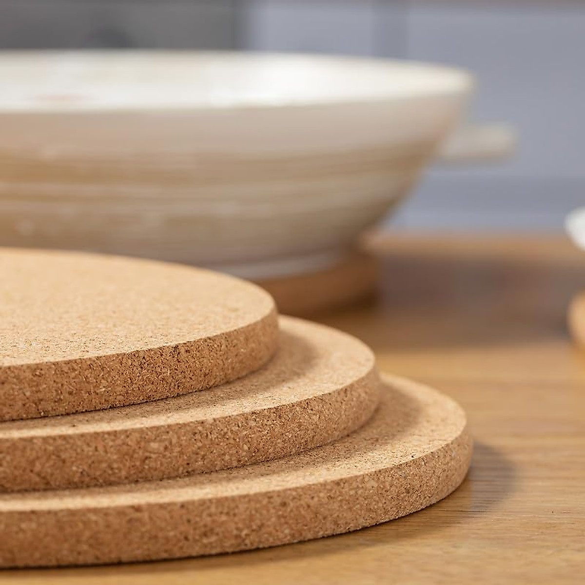 FirstGift Cork Trivet - 4 Pack High Density Cork Trivet Set- 8" Diameter x 0.4" Thick Round Cork- Hot Pads for Table & Countertop