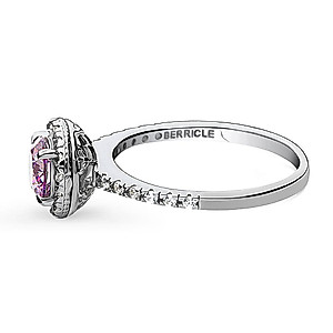 BERRICLE Sterling Silver Halo Purple Round Cubic Zirconia CZ Fashion Ring for Women, Rhodium Plated Size 4