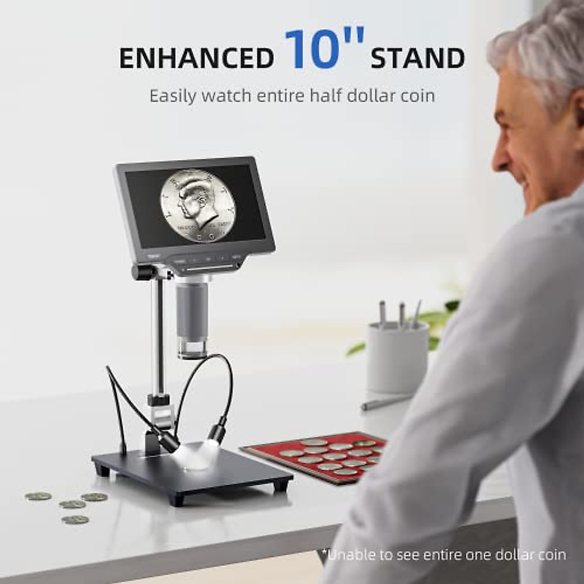 TOMLOV 7'' Digital Microscope 1200X,LCD Digital Microscope for Entire Coin View, Coin Microscope Compatible Mac/Windows, Adults Soldering Microscope with 8 LED, 32GB TF Card, Remote Control, DM201 SE