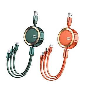 4Ft/1.2m Multi Retractable Fast Charger Cord 3A,3-in-1 USB Charging Cable for IP/Type-C/Micro-USB Compatible with iPhone, iPad Mini/pro/Air, iPod,Samsung,BlackBerry,LG,HTC (Green+Orange)