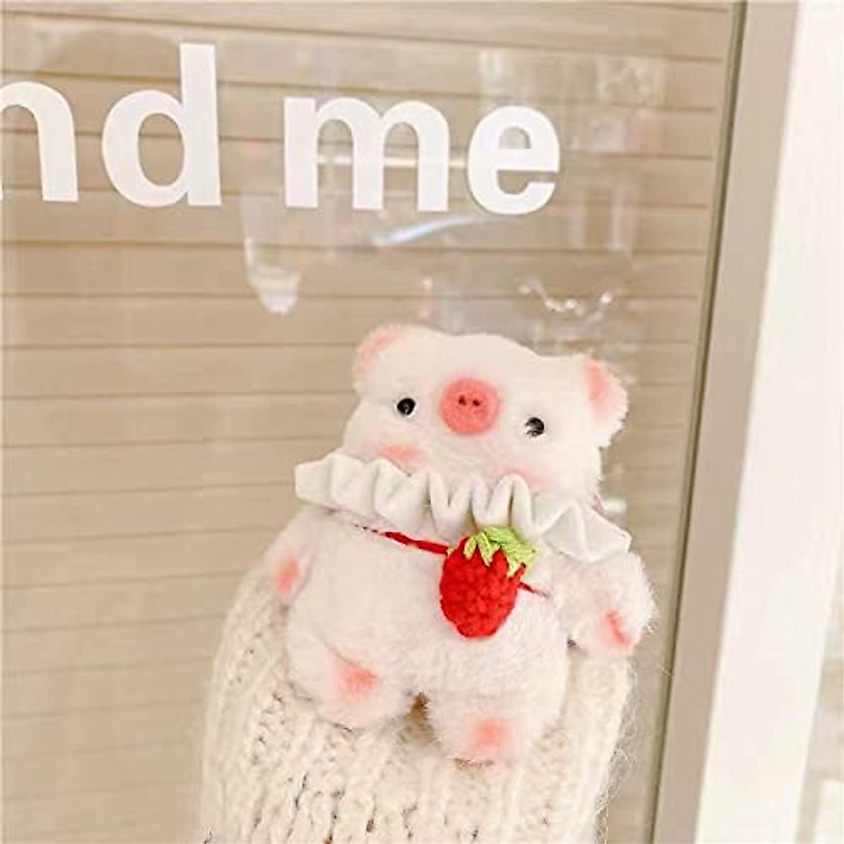 Cute Unique Creative Stylish Furry Cartoon Handmade Fur White Pig Piggy Knit Animal Plush Case Compatible with Airpods2 Aiprods Girlilsh Strawberry Headphone Stuffed Cover for Girls Women Best Gift