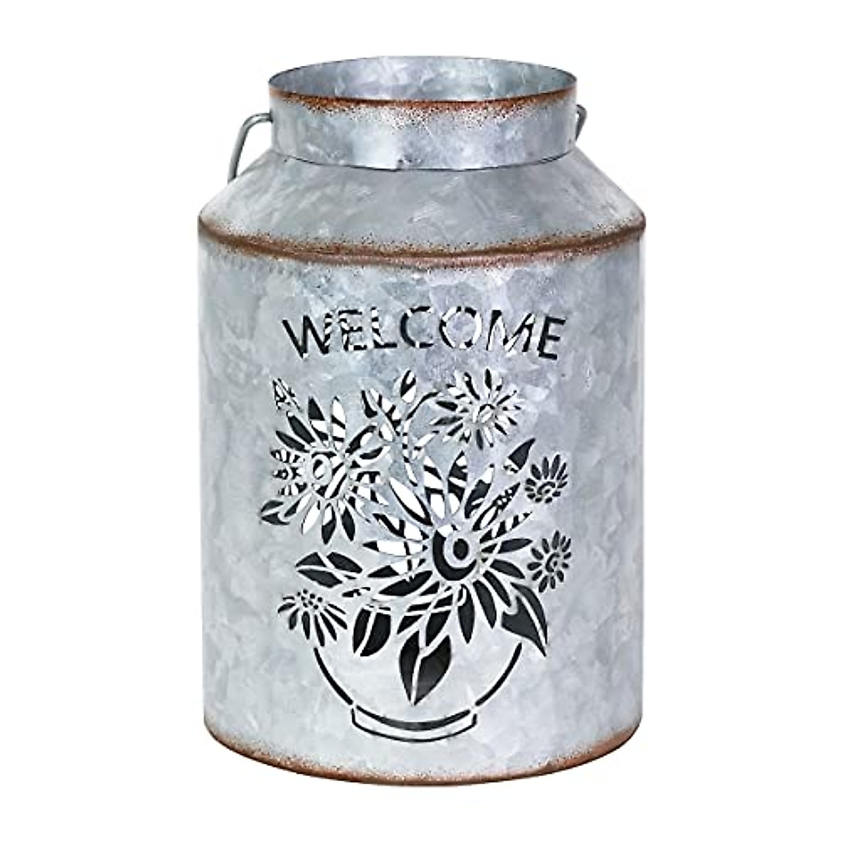Exhart Solar “Welcome” Cute Pail Lantern, Outdoor LED Garden Light, Durable Stamped Metal, 5.5” X 8”