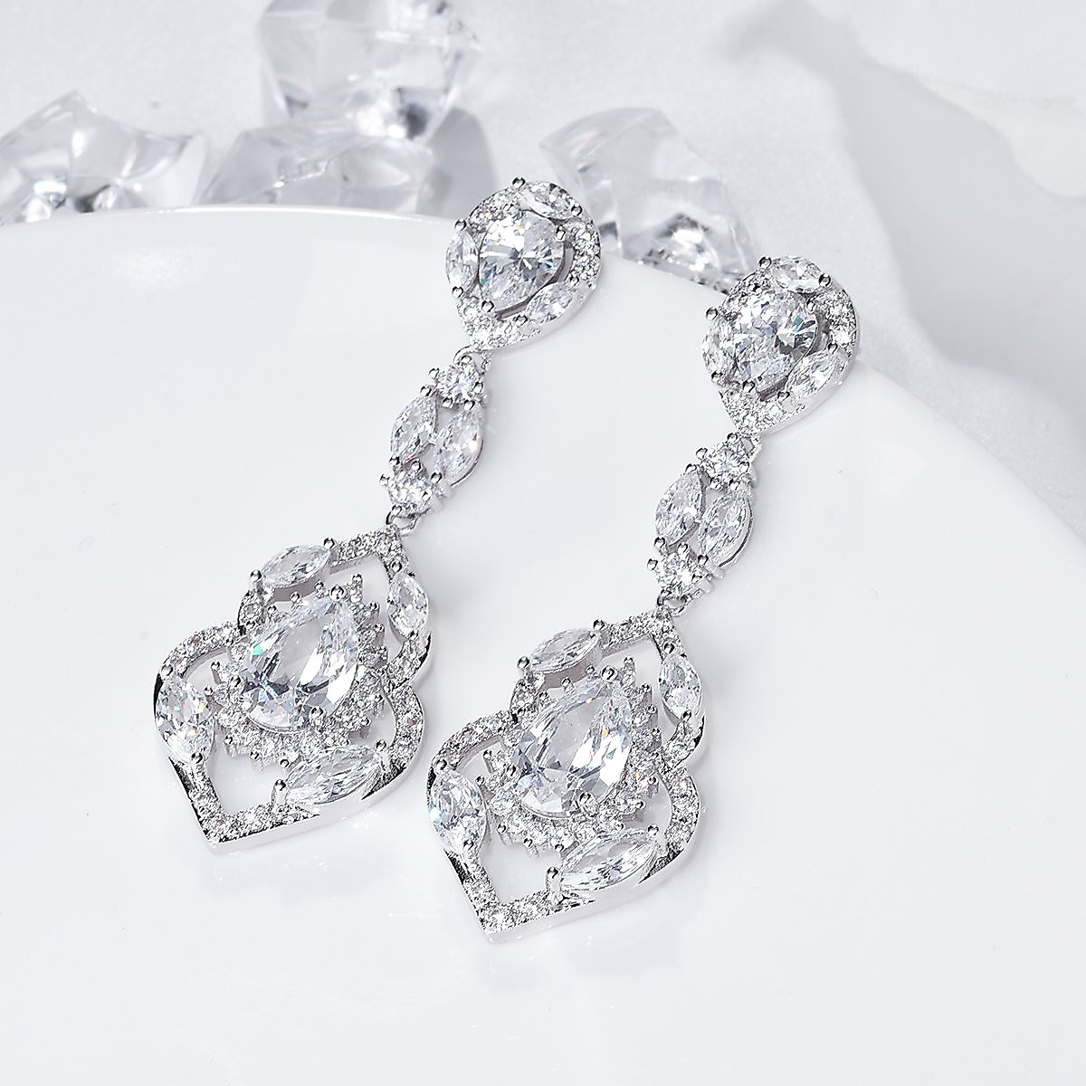 SELOVO Cubic Zirconia Bridal Teardrop Dangle Earrings Silver Tone Vintage Earrings with Clear