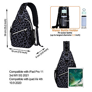 MOSISO Sling Backpack,Travel Hiking Daypack Leopard Grain Rope Crossbody Shoulder Bag & Removable Strap, Black