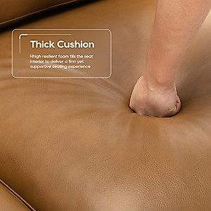 COLAMY 95Inches Oversized PU Leather Sofa for Living Room-Down Filled 3-Seater Modern Sofa with Extra Deep Seats, Wide Arm-Brown