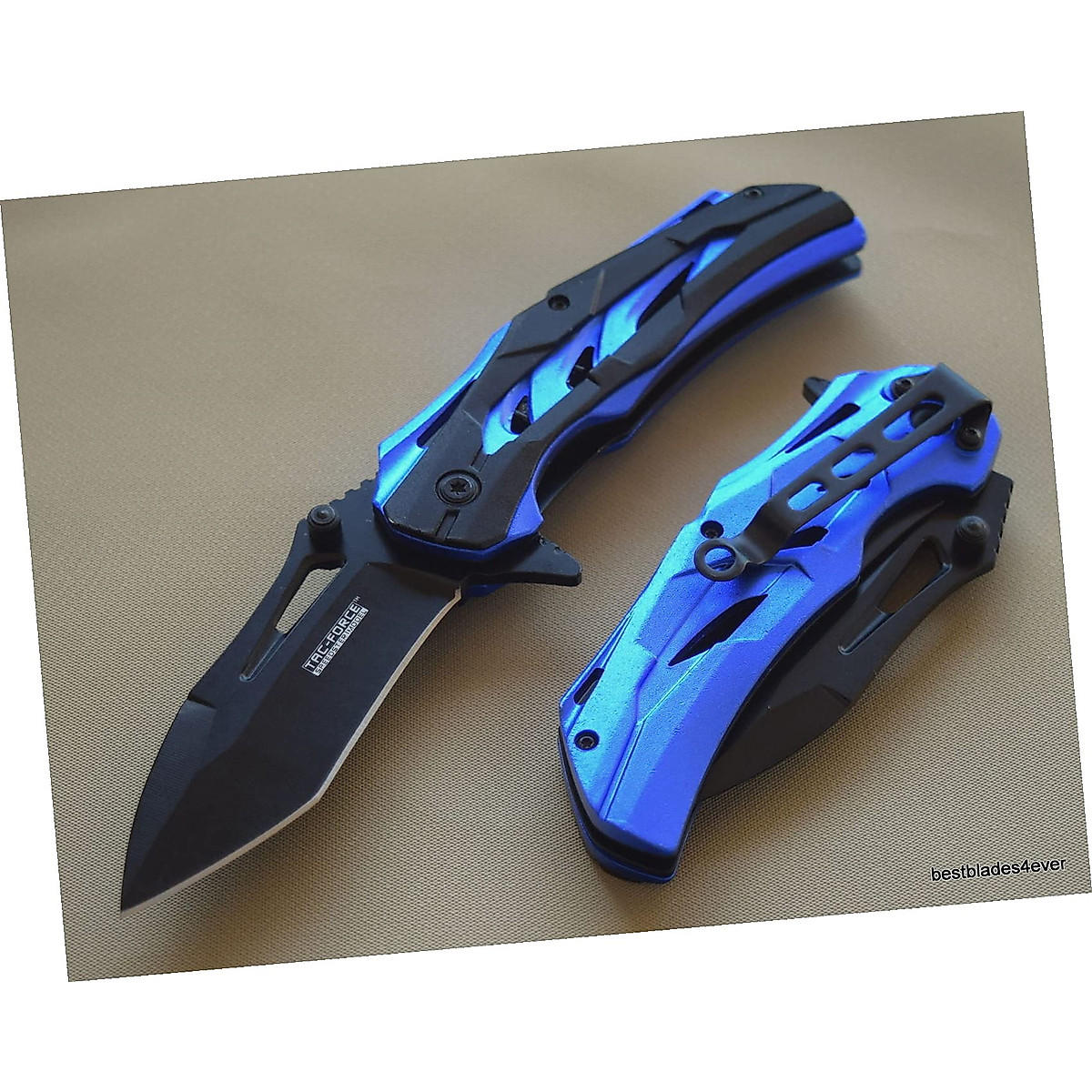 Black And Blue Open Folding Pocket Knife With 7.75 Inch Overall Outdoor Survival Hunting Knife for Camping by Survival Steel