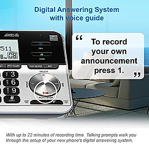 VTech VS113-5 Extended Range 5 Handset Cordless Phone for Home with Call Blocking, Connect to Cell Bluetooth, 2" Backlit Screen, Big Buttons, and Answering System, Silver & Black
