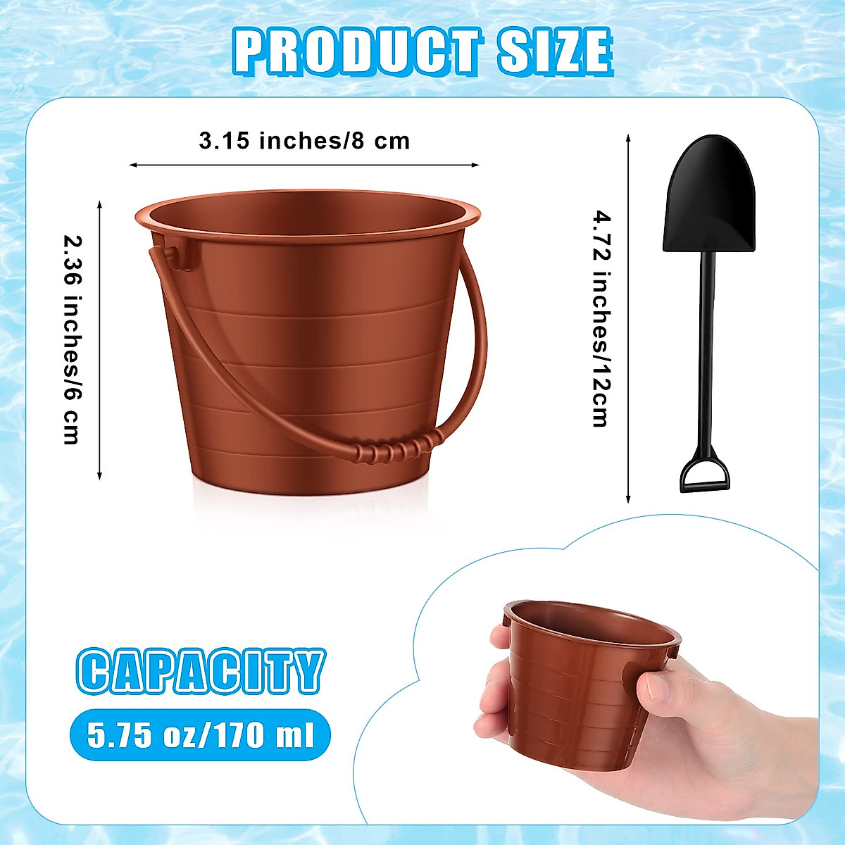 40 Pcs Bucket Cake Cups and Mini Shovel Spoons Set, Plastic Dessert Cups Summer Beach Themed Cupcake Bucket Colorful Ice Cream Yogurt Containers Holder with Scoops for Pudding Mousse DIY Baking