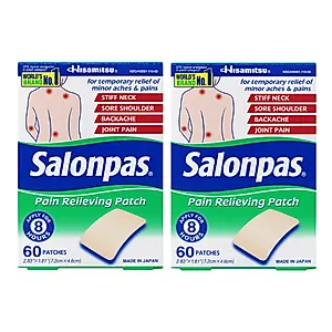Salonpas Pain Relieving Patch, Extra Strength Topical Analgesic, 60 ct (Pack of 2)