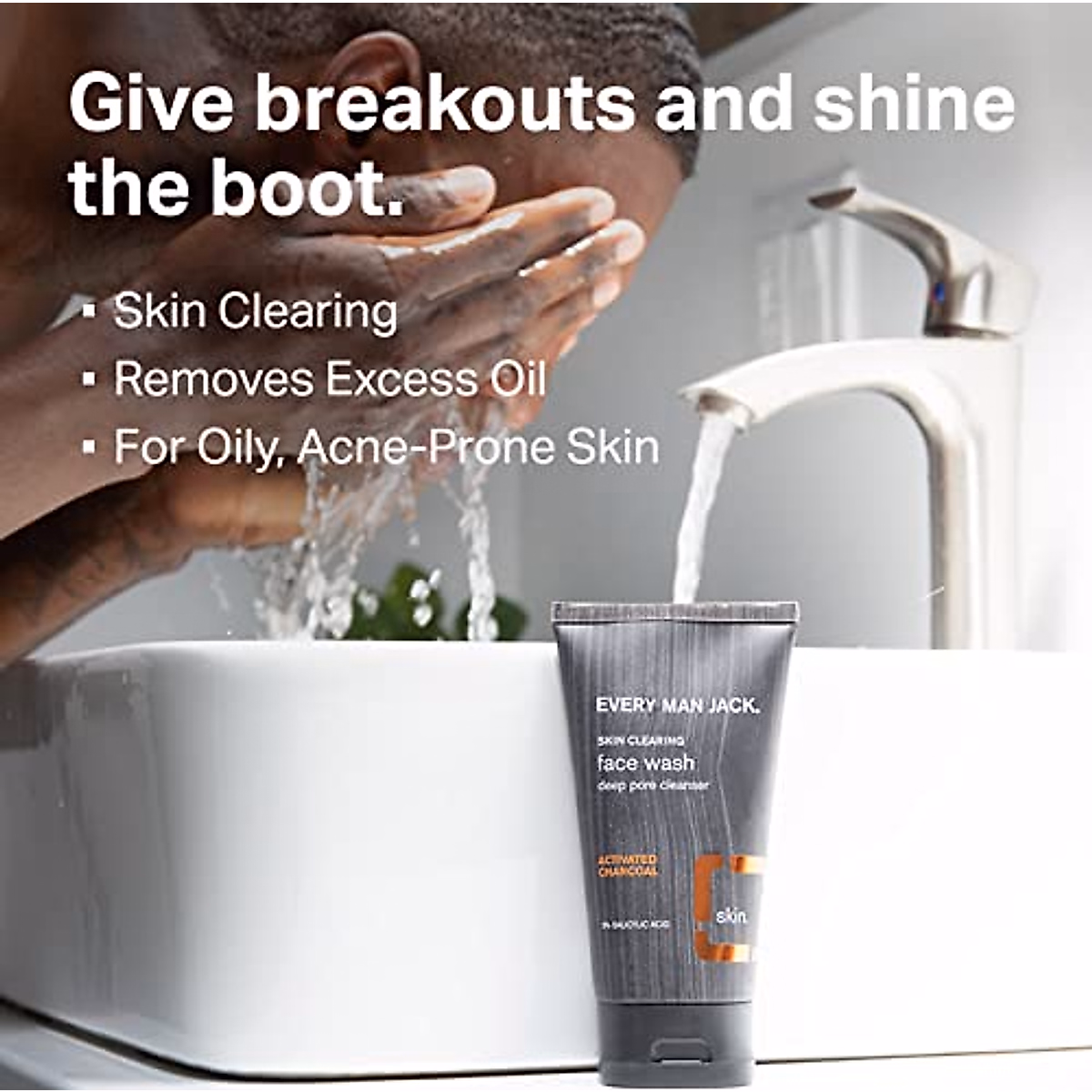 Every Man Jack Activated Charcoal Oil and Acne Defense Skin Clearing Face Wash For Men - Deeply Cleanse Pores and Prevent Acne Breakouts with Salicylic Acid + Coconut Oil - 5 oz Mens Face Wash - 2pack