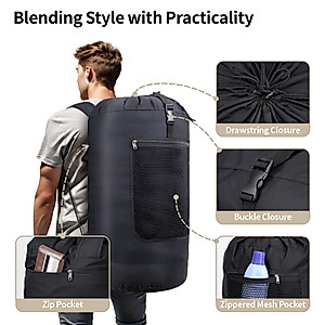 F-color Laundry Bag Backpack 75L - Large Capacity Laundry Backpack with Comfort Straps, Mesh and Zip Pocket, Sturdy Laundry Backpack for Dorm, College, Travel, Laundromat, Apartment, Black
