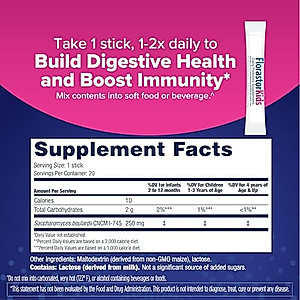 Florastor Kids Dual Action Probiotic Supplement, Strengthens Kids' Digestive & Immune Health, 20 Easy-to Mix Powder Sticks, Packaging May Vary